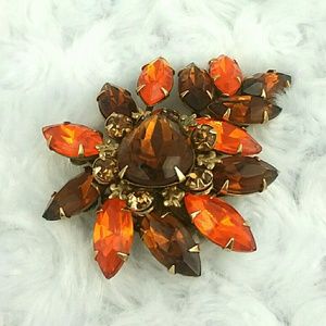 Vintage | Jewelry | Vintage Large Brown And Orange Sparkling Brooch ...